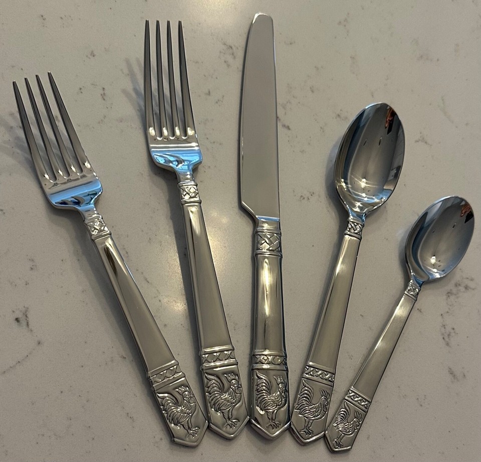 Wallace ROOSTER Stainless 18/10 Country 5 PC Place Setting Silverware ...