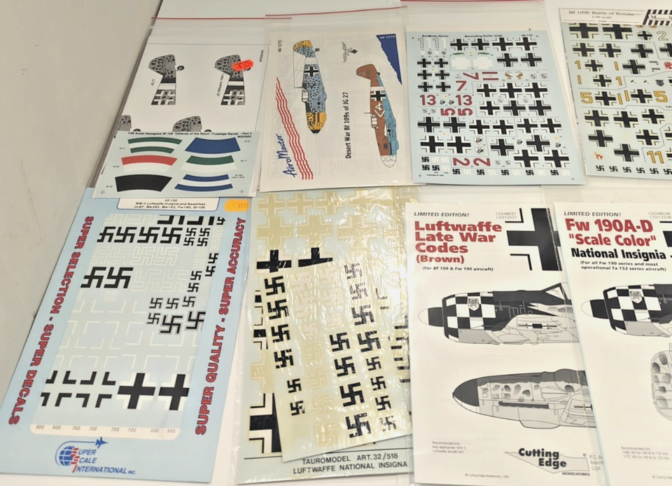 Lot of 11 1:48 & 1:32 & 1:72 WW2 German Aircraft Model Decals - (Bf109 ...