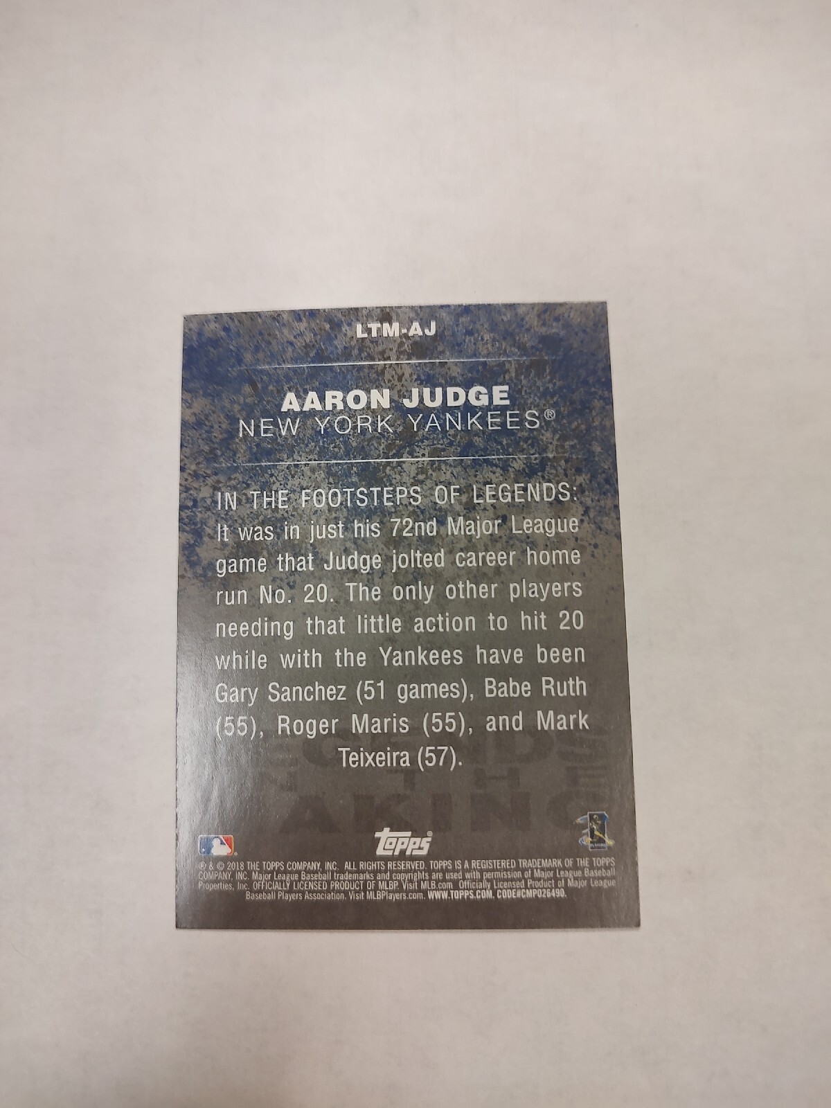 2018 Topps - Legends in the Making Series 1 #LTM-AJ Aaron Judge for ...