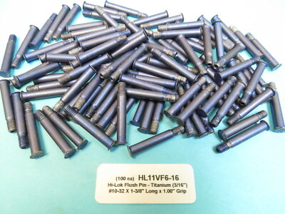 (100) Titanium 3/16” #10-32 x 1-3/8” Long Hi-Lok Flush Aerospace Pin ...
