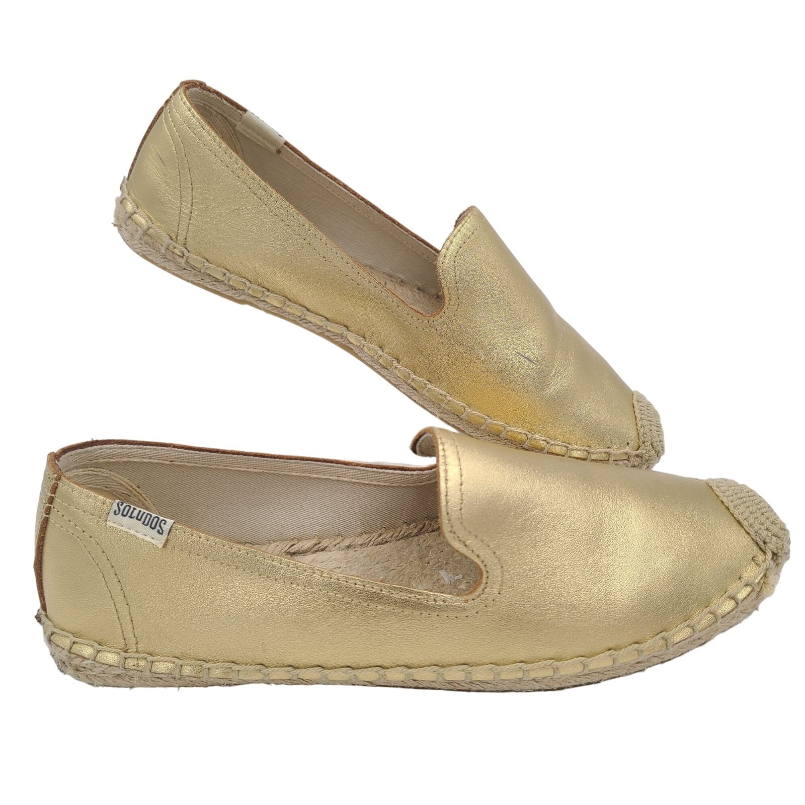 Soludos Womens Gold Metallic Leather Smoking Slipper … - Gem