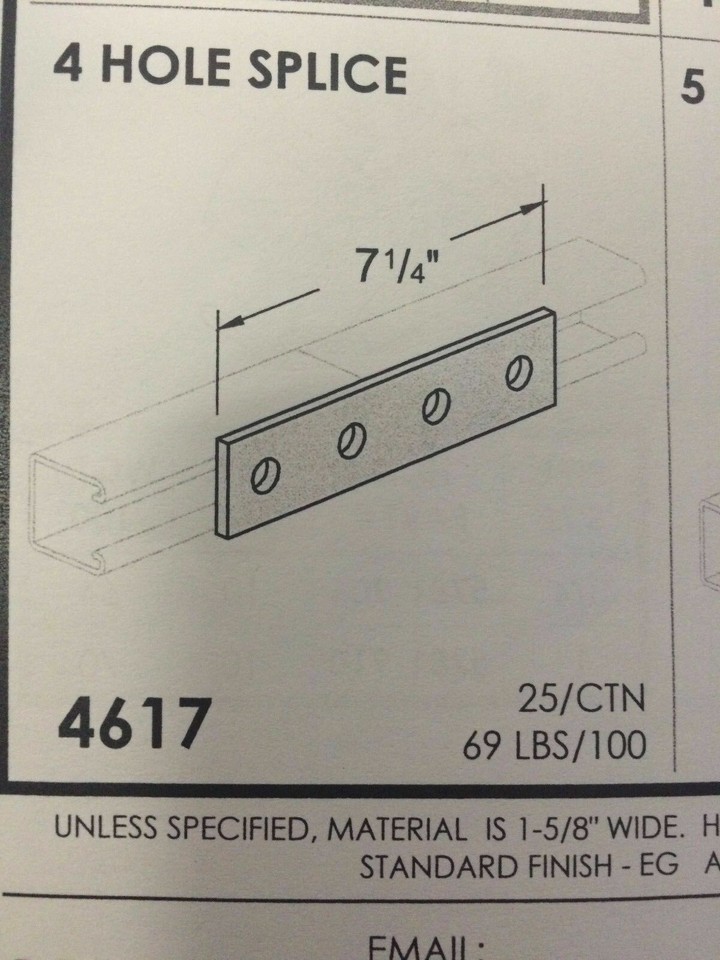 4-Hole Flat Splice Plate for Unistrut / B-Line Channel #4617 P1067 Zinc ...