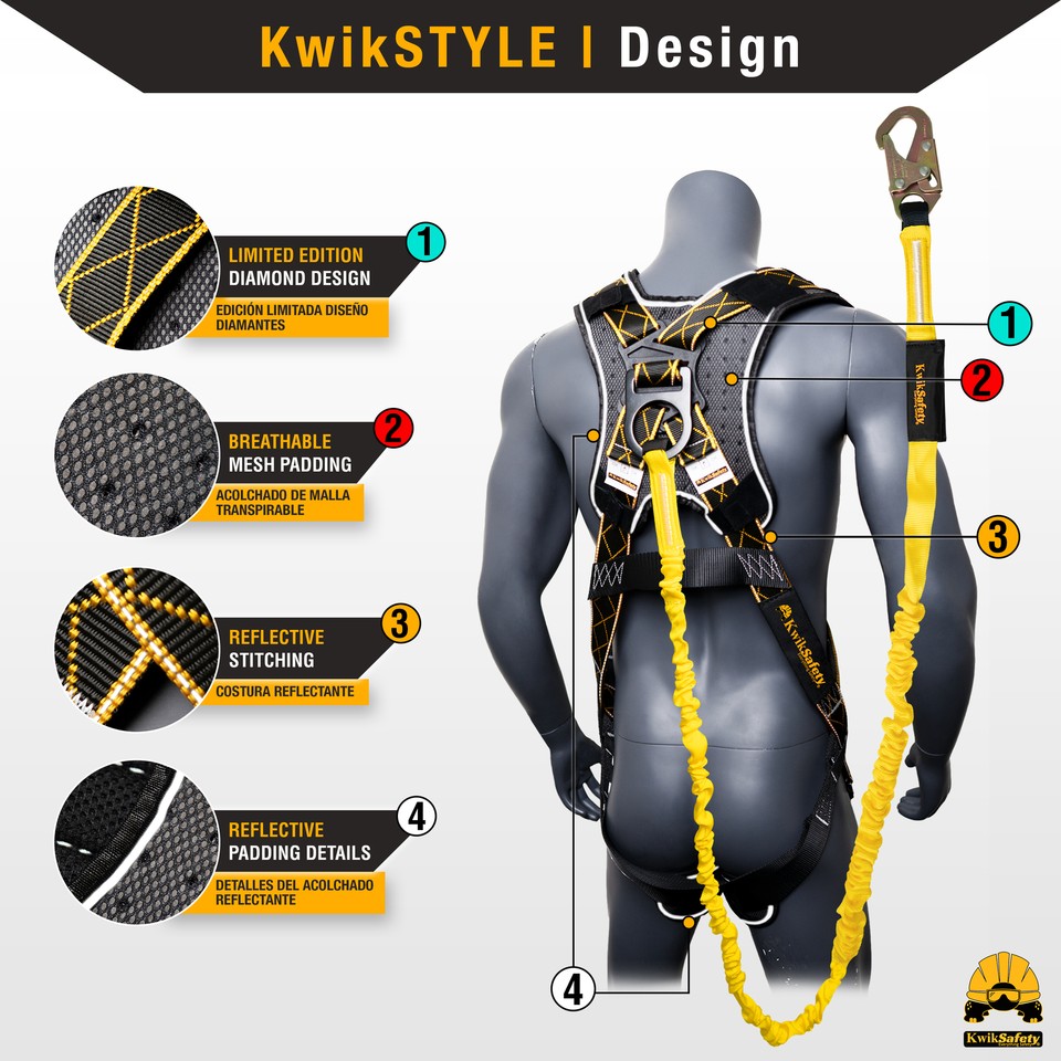 KwikSafety SCORPION DiamondBACK Safety Harness (w/ Attached Lanyard ...