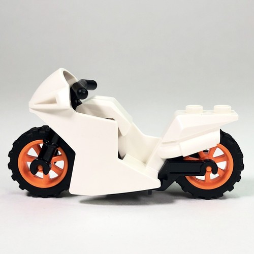 LEGO White Motorcycle Racing Sport Bike Black Chassis Orange Rim Tire ...