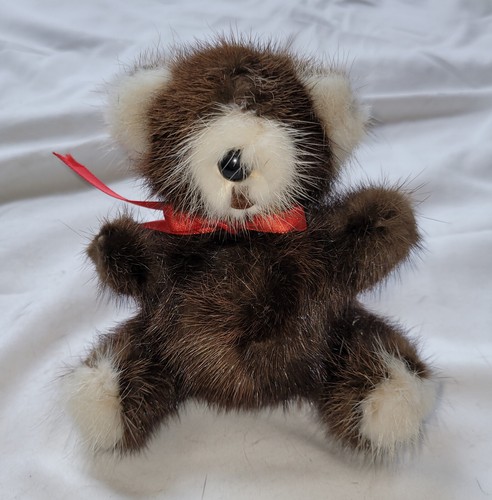 Vintage Real Fur Teddy Bear Dark Brown Tan 5" Tall | eBay
