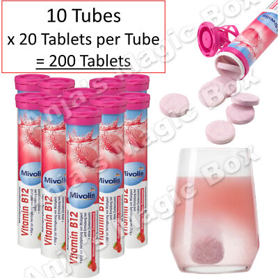 10 Tubes MIVOLIS Vitamin B12 * 200 effervescent Tablets, Straw ...