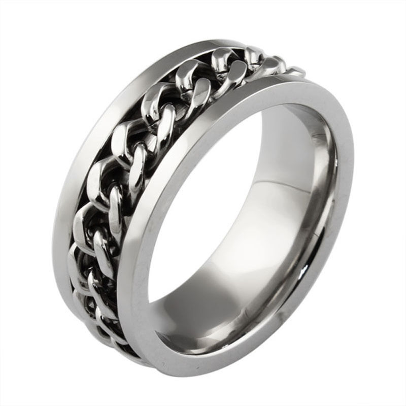 Titanium Stainless Steel Chain Spinner Men Ring Band Wedding Gift Size ...