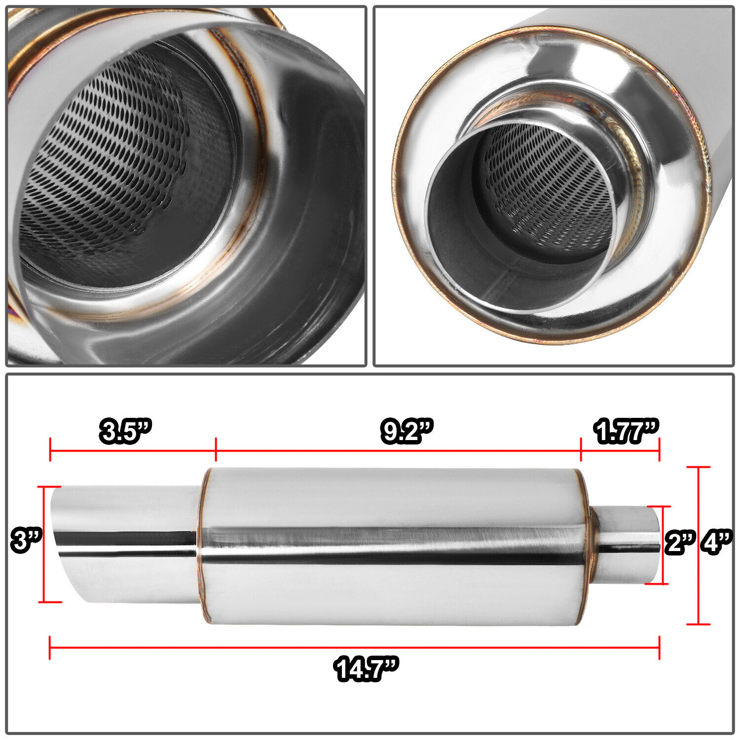 2" Inlet 3" Outlet Stainless Steel Car Exhaust Muffler Diagonal Cut ...