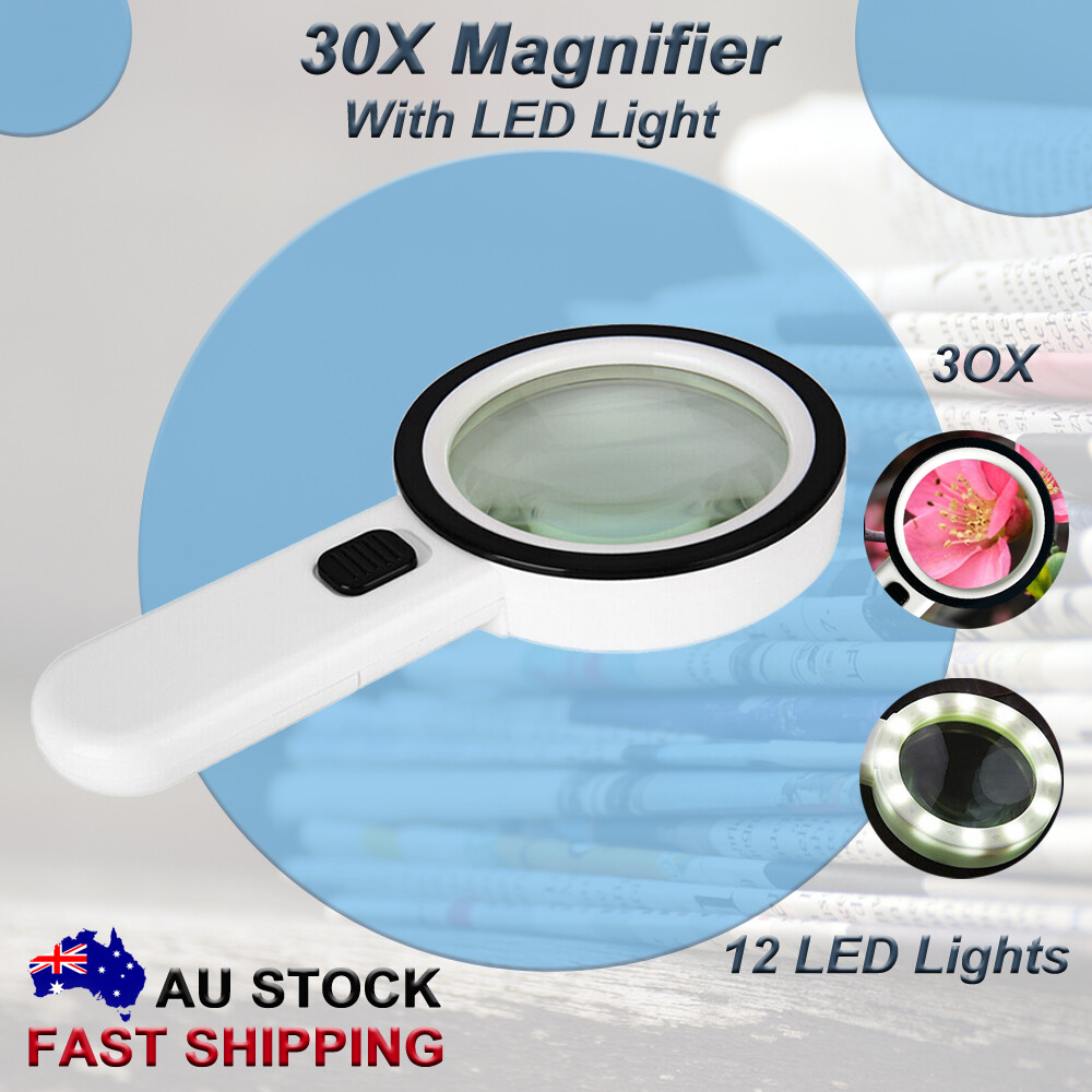 30X Led Magnifier Magnifying Glass with Light Handheld High Power Jumbo ...