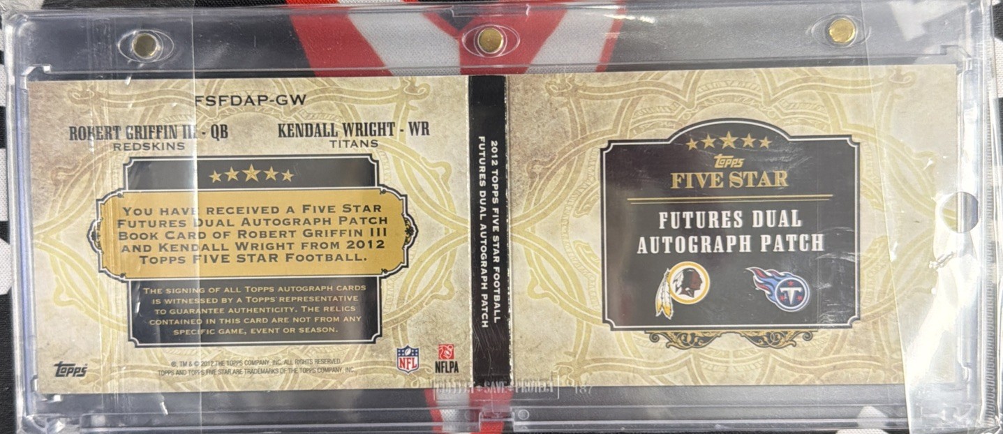 2012 Topps Five Star Robert Griffin III/Kendall Wright Dual RPA Auto ...