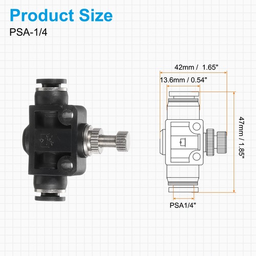2pcs PSA-1/4 In-Line Speed Push to Connect Air Flow Control Valve Black ...
