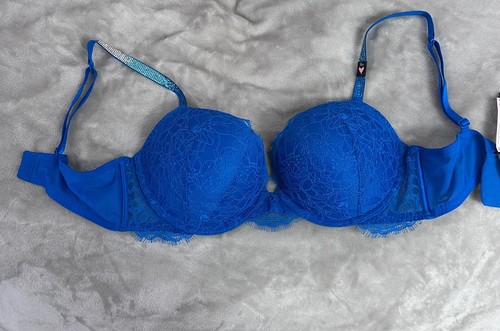 Victoria's Secret Enamel Blue Shine Strap Rhinestone Bra 36D Very Sexy ...