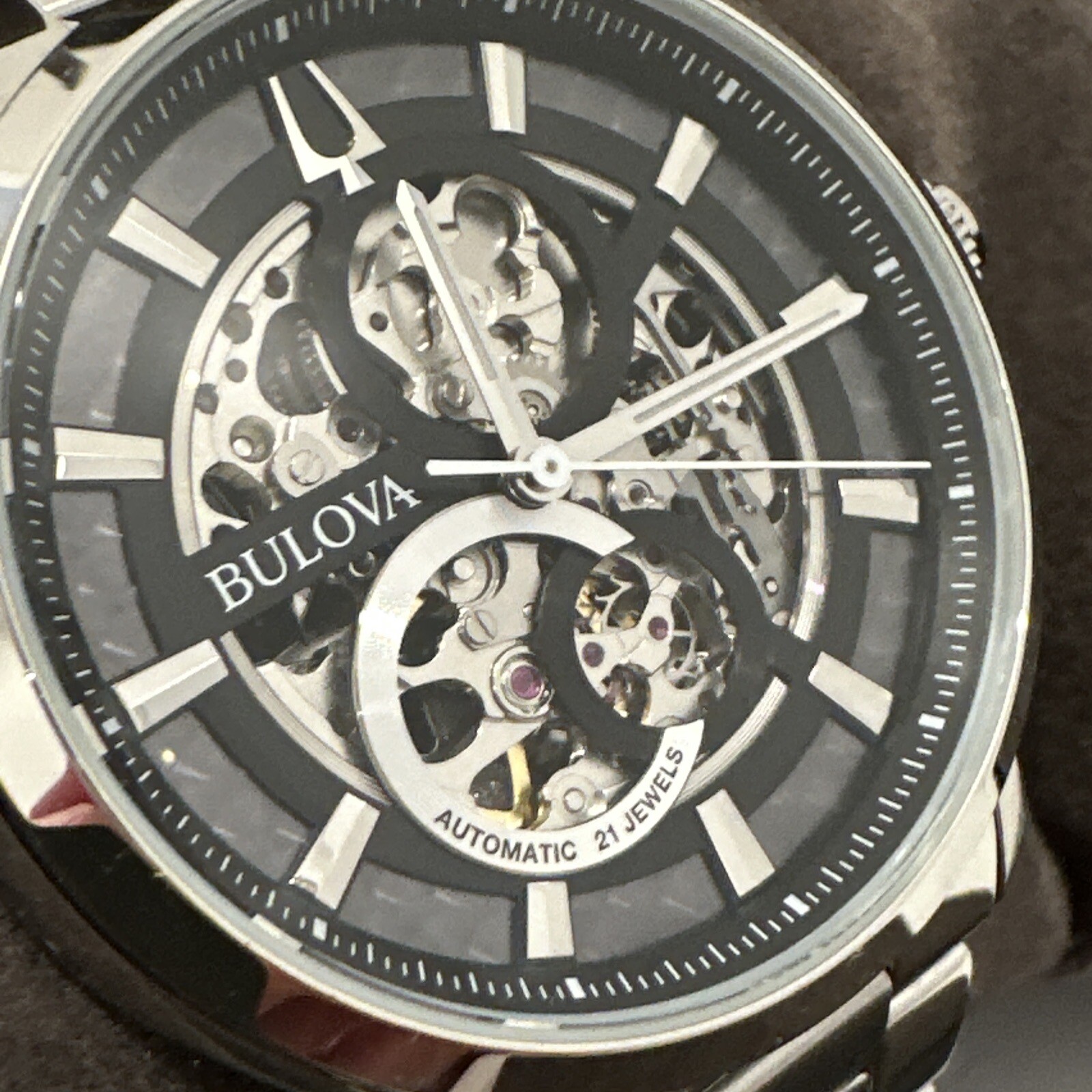 Bulova Men's Automatic Skeleton Dial Silver-Tone Band Watch 43MM 96A208 ...