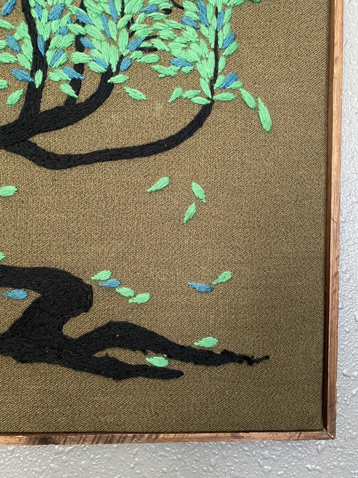 Vintage Mid Centery Modern Paragon Green Trees Crewel Embroidery Wall ...