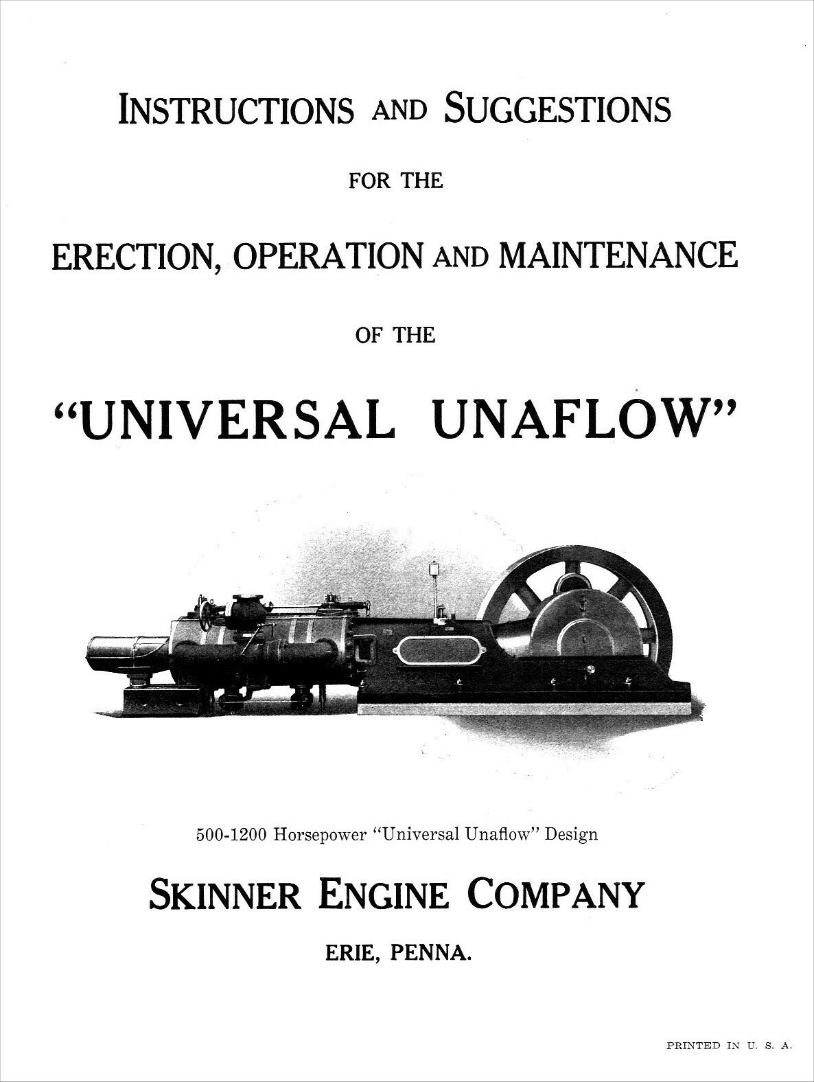 Skinner Uniflow Steam Engine: Erecting + Maintenance Instructions-1940s ...