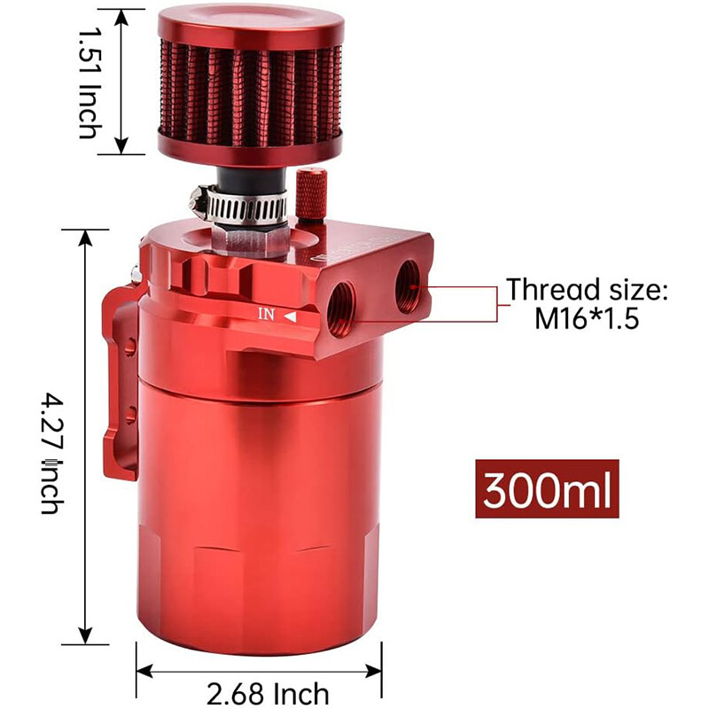 Red Oil Catch Can Kit Reservoir Baffled Tank with Breather Filter ...