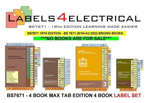 18th Edition ELECTRICAL PRECUT PAGE MARKERS TABS LABELS IET BS7671 ON ...