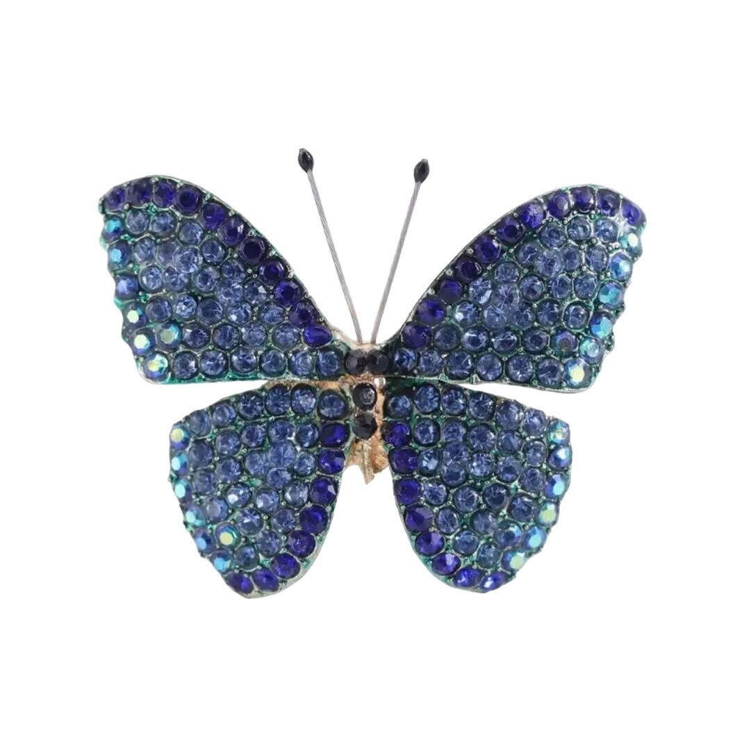 Gold Tone Blue Crystal Butterfly Brooch | eBay