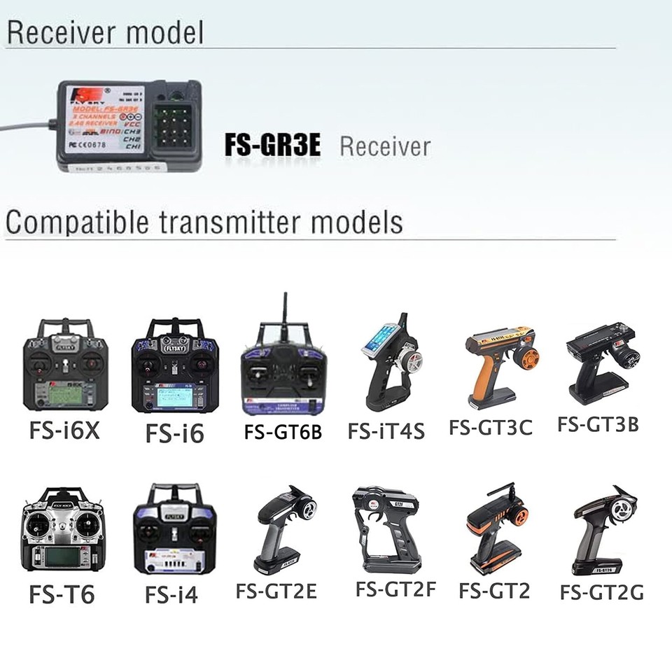 4PCS Flysky FS-GR3E 2.4G 3CH Receiver for RC Car Boat FS-GT2 FS-GT3B ...