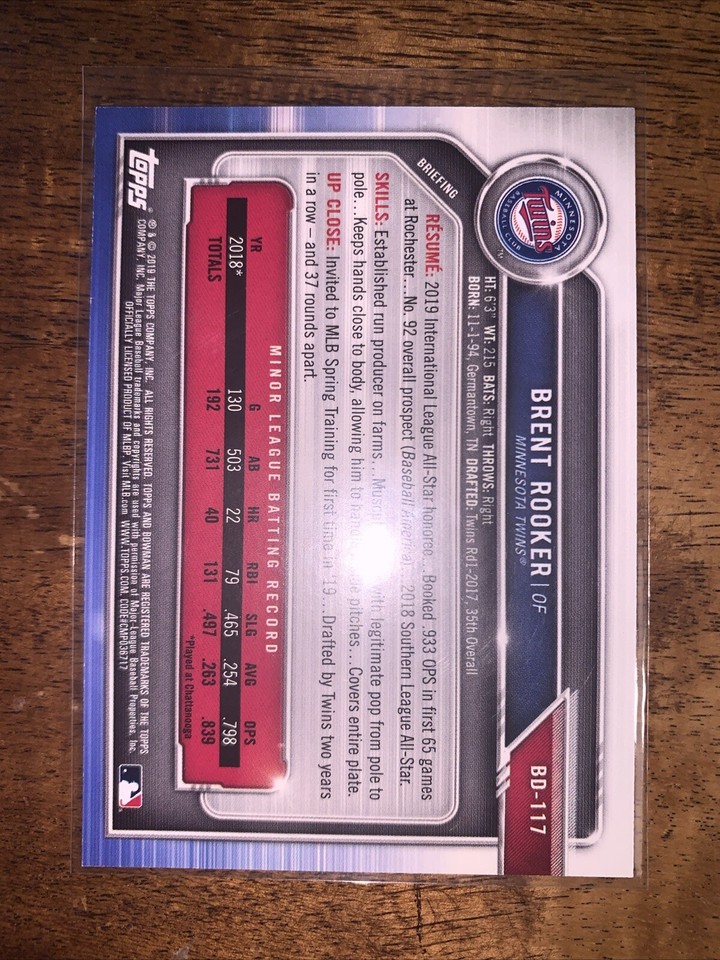 2019 Bowman Draft /499 Light Blue Brent Rooker Twins | eBay