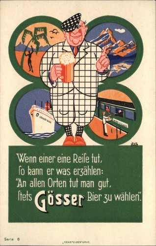 Gosser Bier Beer Advertising POSTER ART DECO 4 Leaf Clover c1920s-30s ...