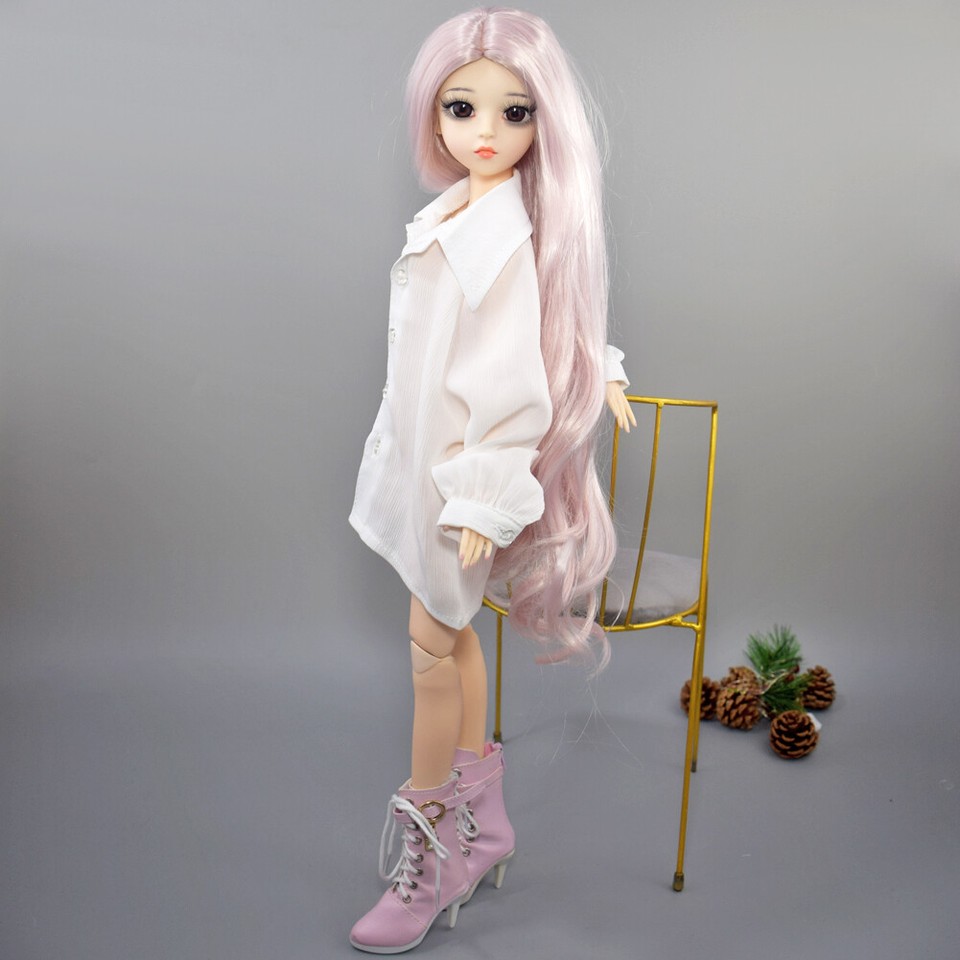 Fashion 1/3 BJD Doll + Face Makeup Pink Wavy Wig Clothes Kids Gift ...