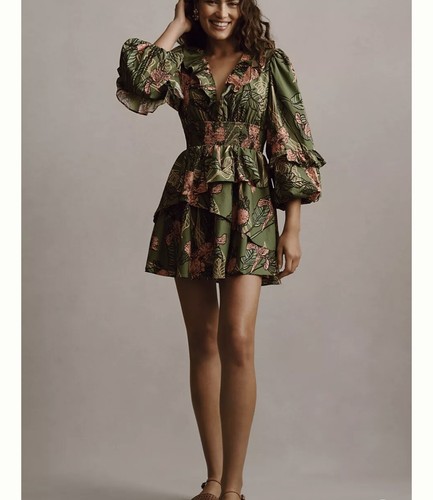 Anthropologie Hutch Long-Sleeve V-Neck Ruffle Mini Dress Size Petite M ...