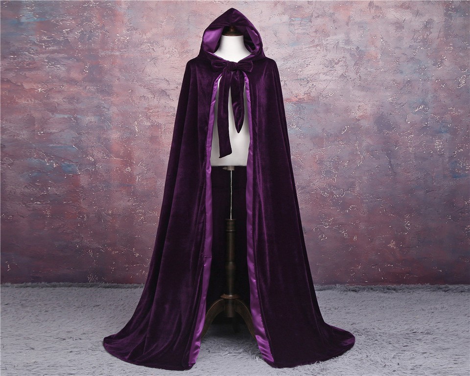 Gothic Hooded Velvet Cloak Gothic Wicca Robe Medieval Witchcraft Larp ...