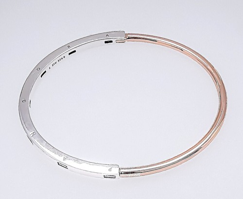 NEW 100% Authentic PANDORA Signature Two-tone I-D Pavé Lock Bangle ...