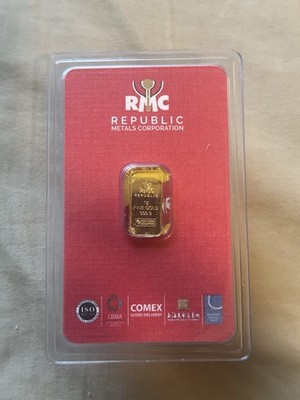RMC Republic Metals Corporation 999.9 Fine Gold 1 Gram Bar Sealed in ...