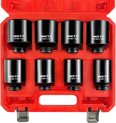 WETT 1/2" Drive Deep Large Impact Socket Set, 8-Piece Spindle Axle Nut ...
