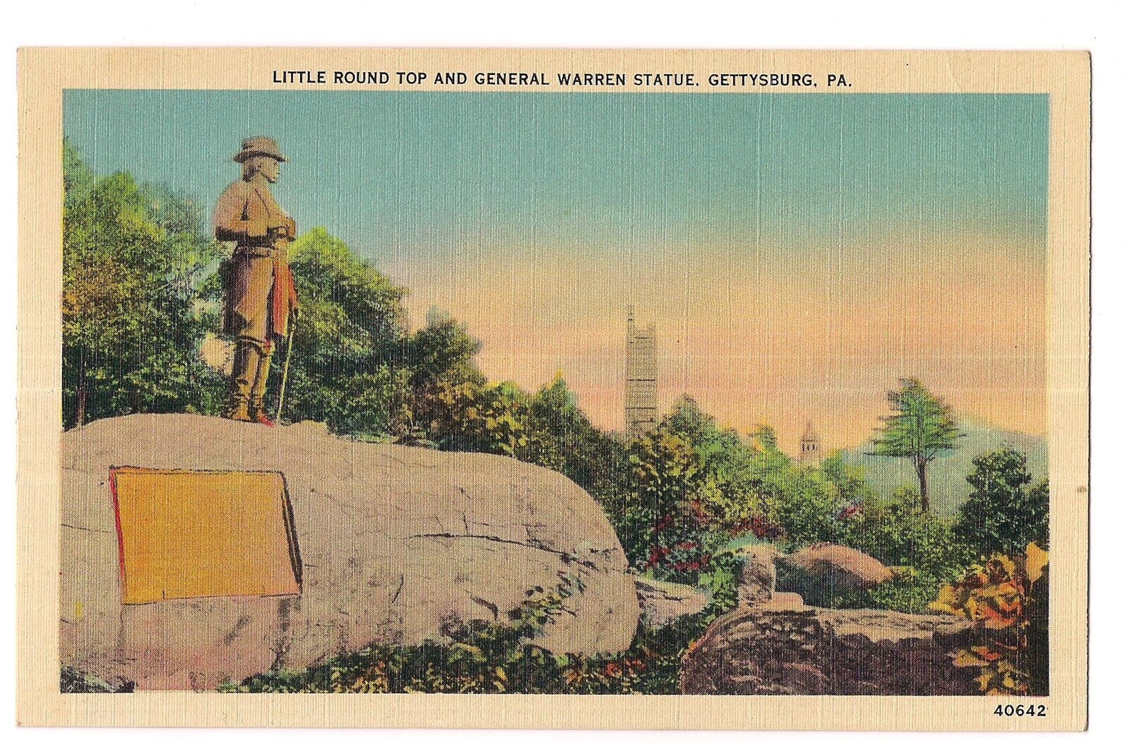 LITTLE ROUND TOP Gen WARREN Statue Gettysburg Pennsylvania Postcard PA ...