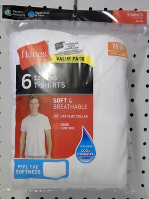6 Men's Hanes Tagless Cotton Crew Neck Tee-Shirts Medium 38-40 Value ...