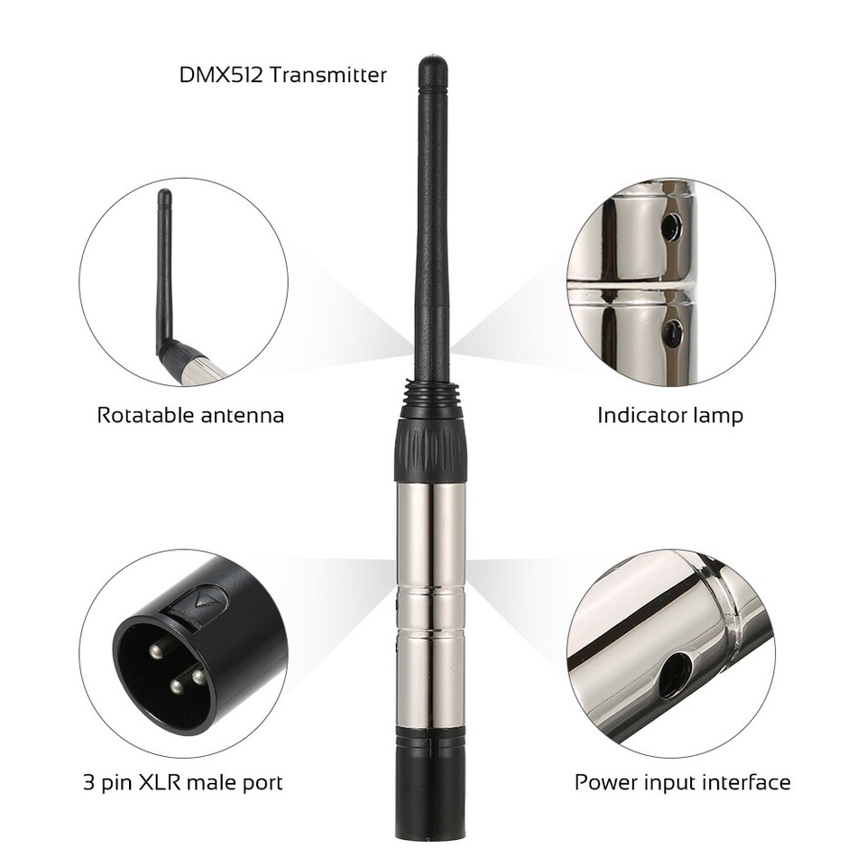 Lixada 2.4G ISM Wireless Rechargeable Receiver DMX512 XLR Transmitter ...