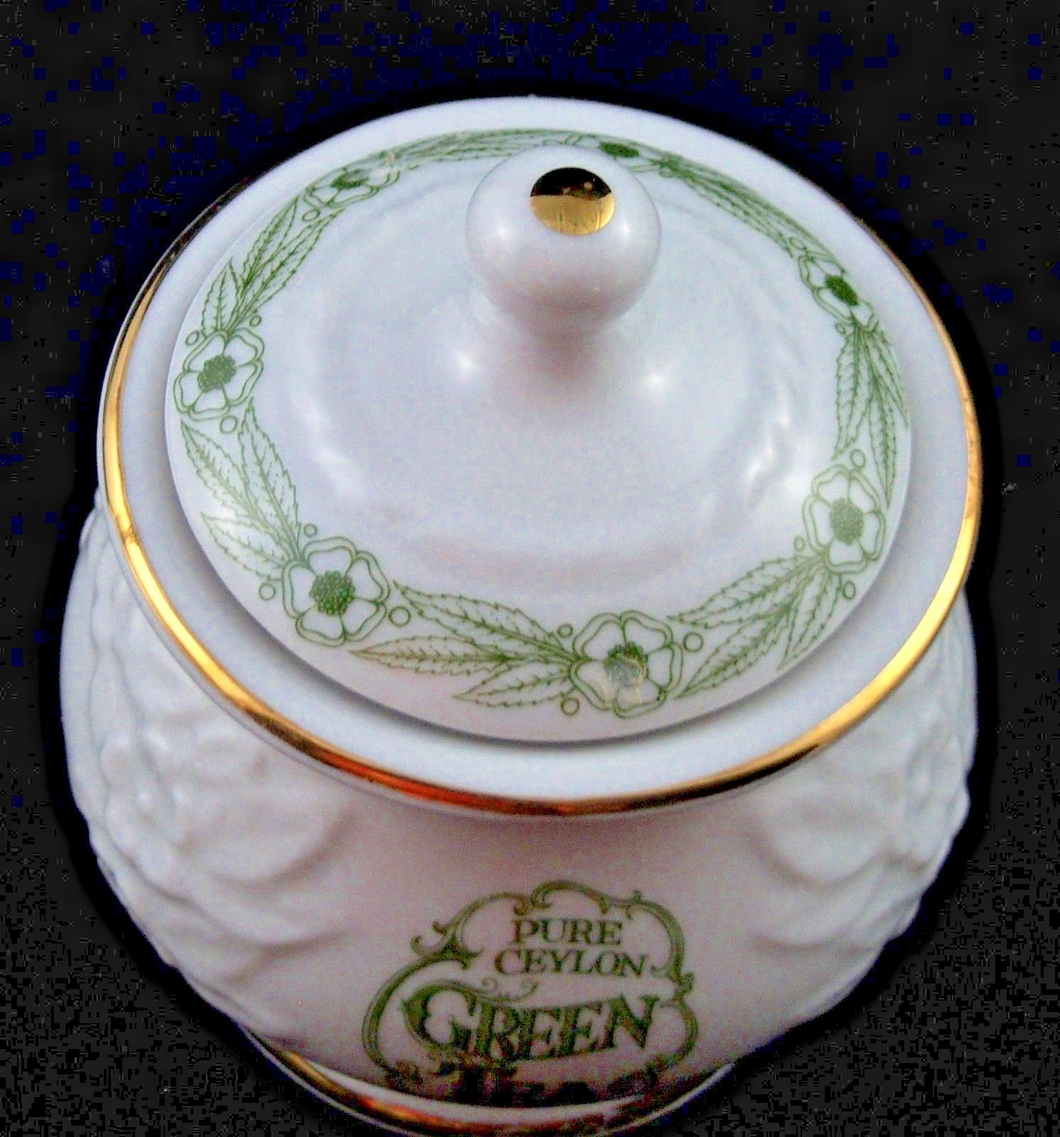 Pure Ceylon Green Tea Caddy Porcelain Mlesna Sri Lanka White Gold Green ...