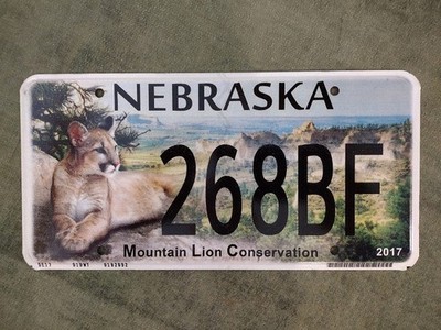 2017 Nebraska Mountain Lion Conservation License Plate # 268BF Big Cat ...