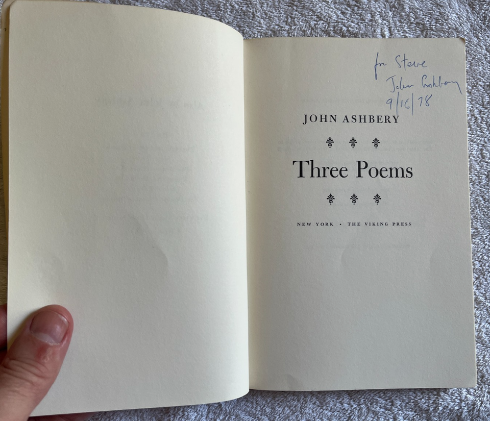 "Three Poems" signed poetry book John Ashbery 1st ed. 1972 autographed ...
