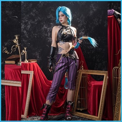 Arcane League of Legends LoL Jinx Cosplay Costume Uniform Wig Party ...