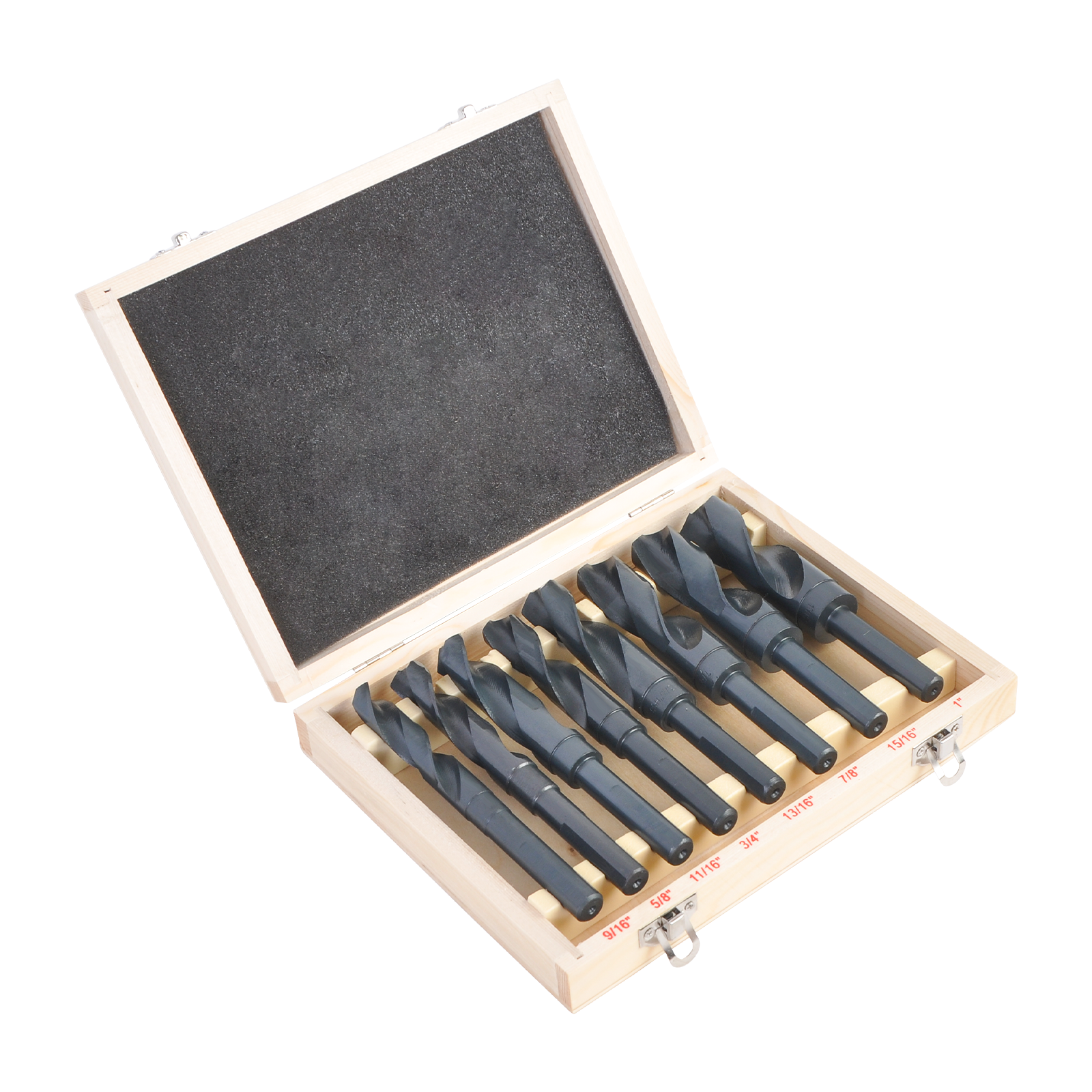 8pc 1/2" Reduced Shank Silver & Deming Large Drill Bit Set in Wooden ...