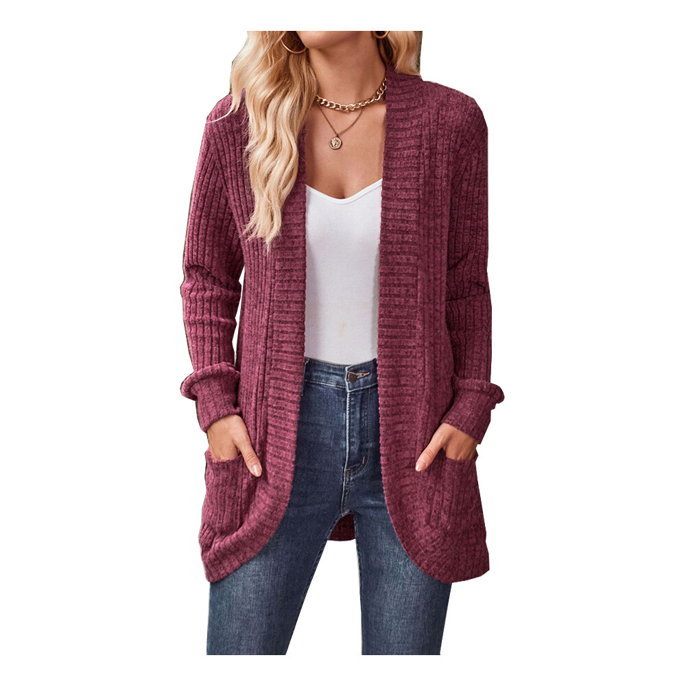 Women Ribbed Cardigan Sweater Long Sleeve Coat Jumper Solid Baggy ...