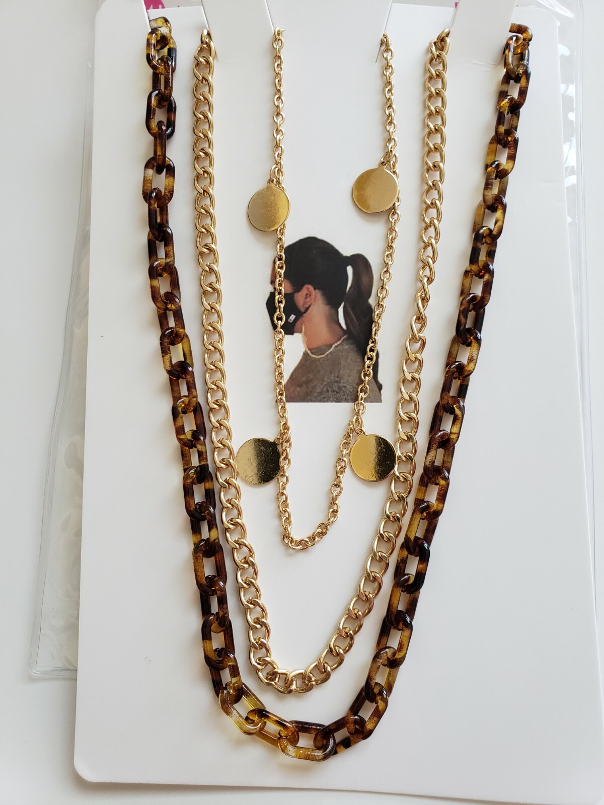 Miamica Set of 3 Face Mask Holder Neck Strap Chain Gold & Tortoise ...