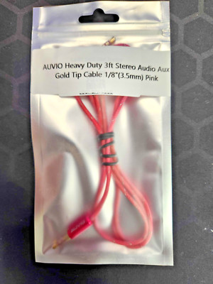 AUVIO Heavy Duty 3ft Stereo Audio Aux Gold Tip Cable 1/8"(3.5mm) Pink ...