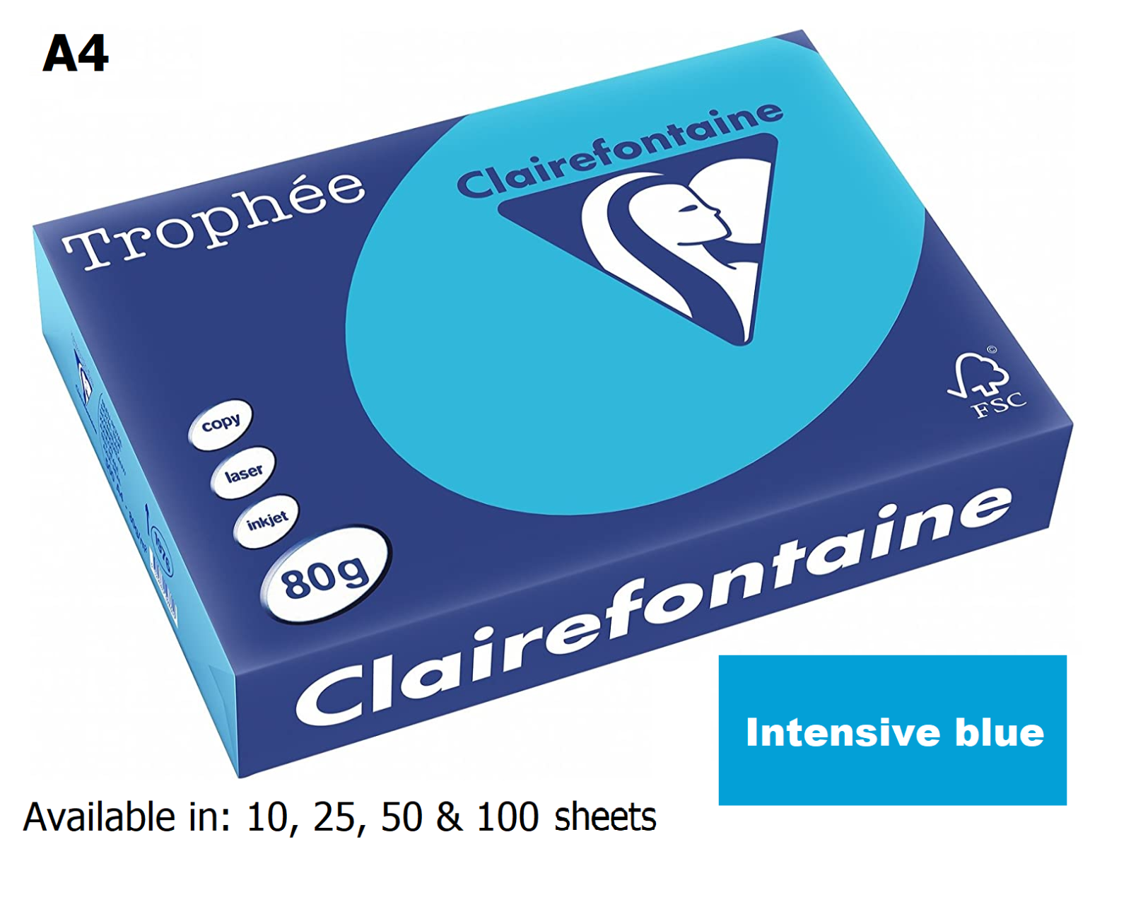 Trophee Intensive Blue Bold Coloured Paper Copier A4 80gsm -10, 25, 50 ...
