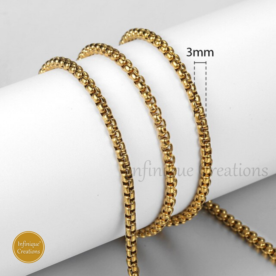 Stainless Steel Round Box Chain 18k Gold Plated 7-38" Bracelet Necklace ...