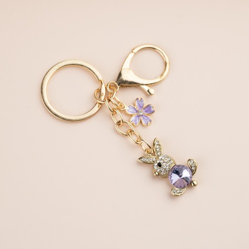 Cute Rhinestone Purple Bunny Rabbit Flower Keychain Keyring Key Ring ...