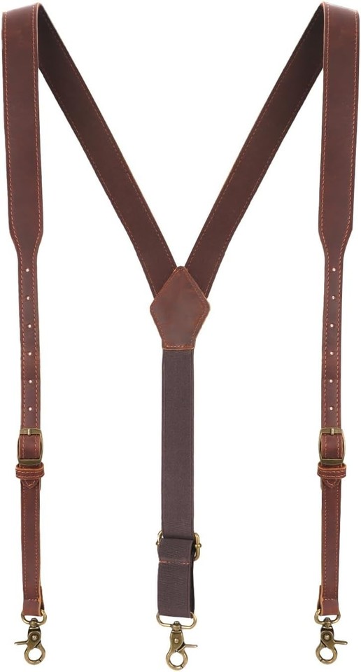 Tourbon Genuine Leather Suspenders for Men Heavy Duty Y-Back 3 Snap ...