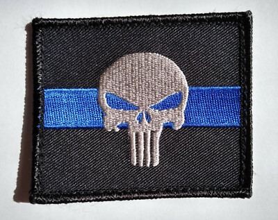 Punisher Skull Thin Blue Line Police Patch (Hook & Loop) - FREE US ...