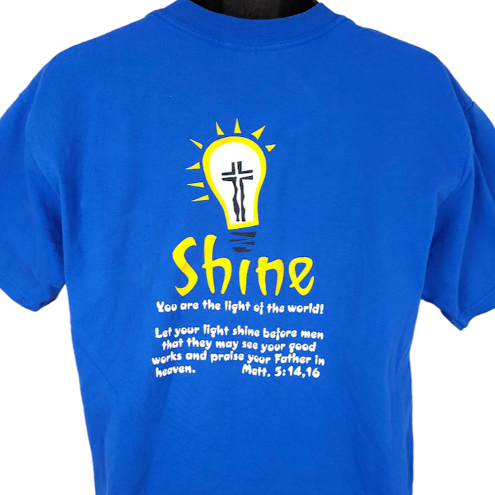Vintage Christian T Shirt Mens Size Large Blue Let Your Light Shine ...