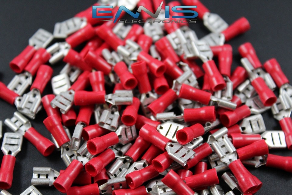 18-22 GAUGE 100 PK VINYL RED QUICK DISCONNECT FEMALE .205 TERMINAL ...