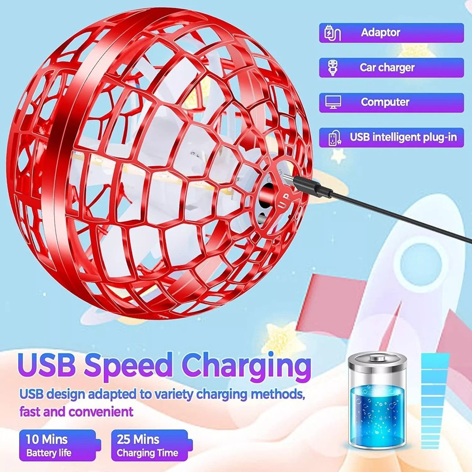 Pro Flying Ball Space Orb Mini UFO Drone Boomerang Toy 360° LED USB ...